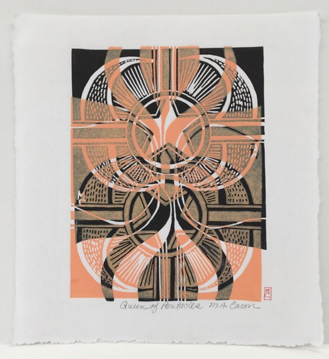 Queen of Pentacles Original Linocut Print Tarot Abstract Wall Art - Etsy