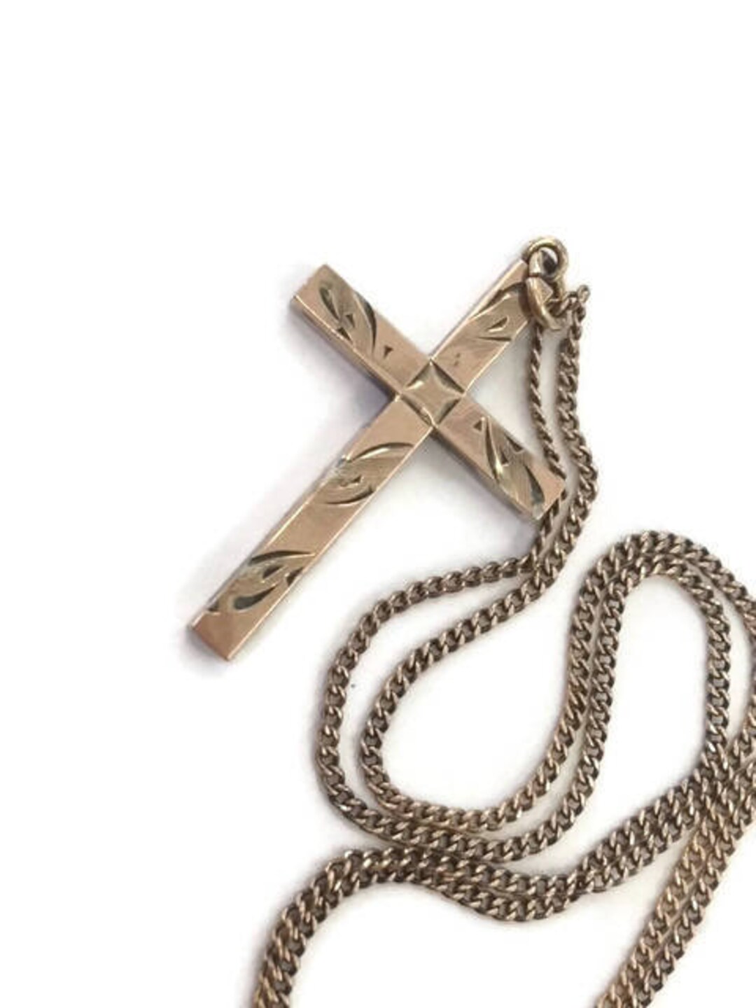 Gold Engraved Cross Necklace Gold Filled 12K Vintage - Etsy