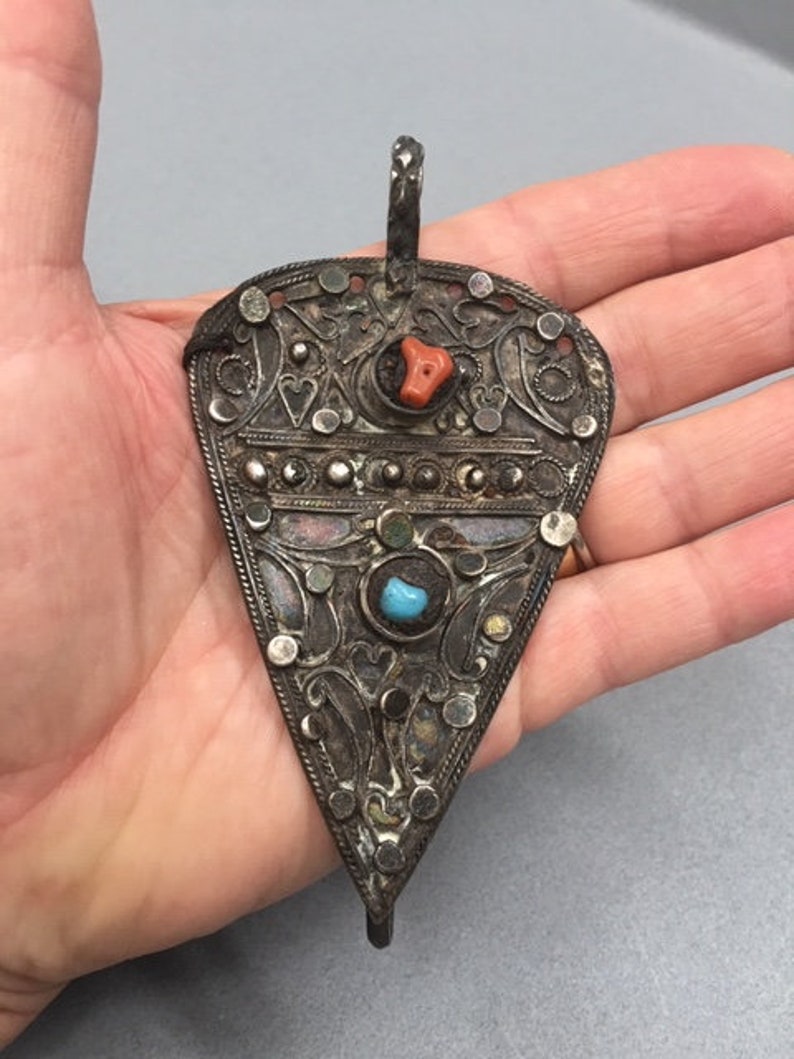 Antique Silver Fibula North African Fibule Silver Turquoise | Etsy