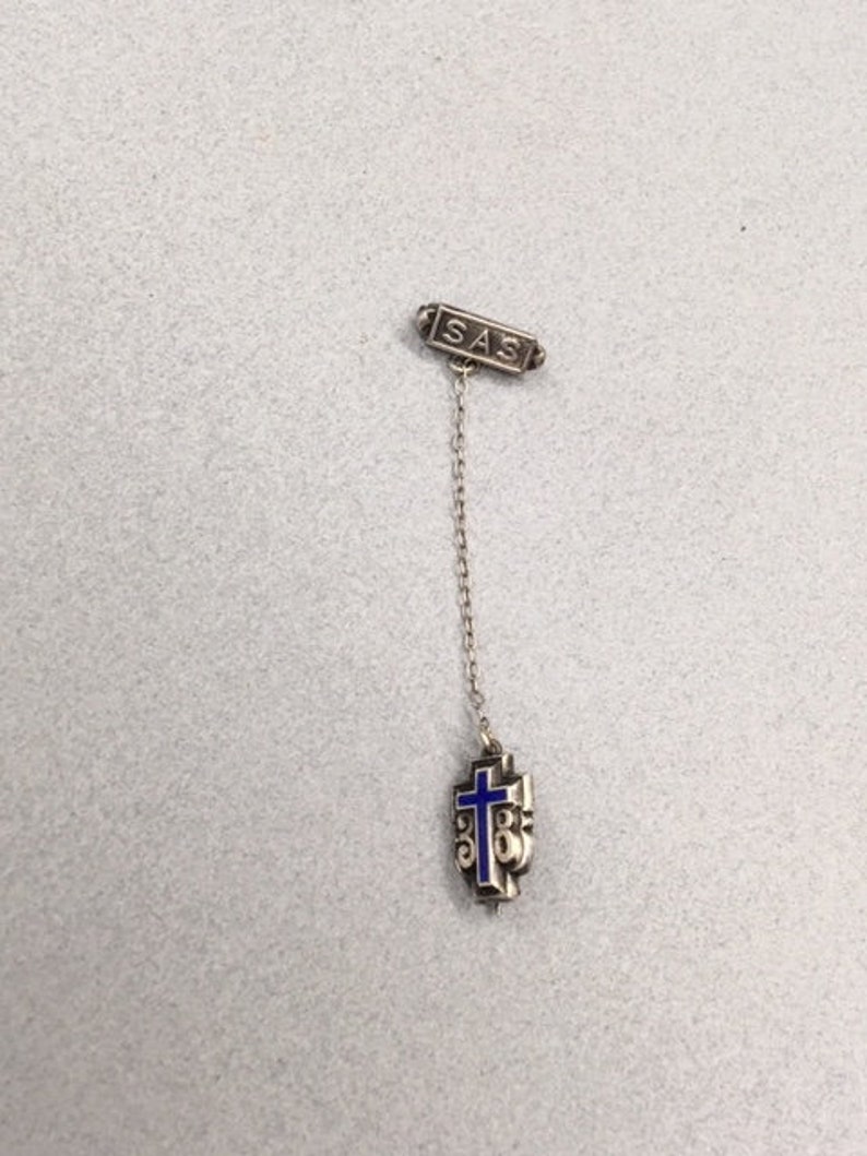 Sterling Cross Brooch Blue 925 Silver SAS Dangle Chain Lapel Pin 38 ...