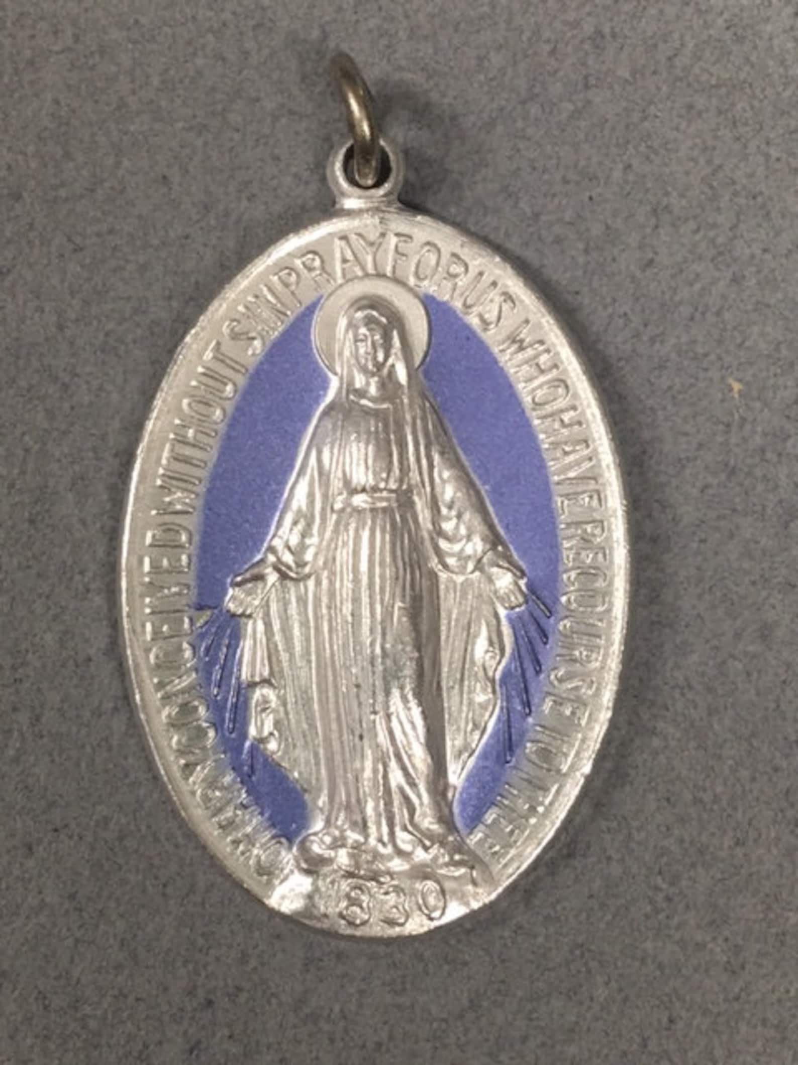 Blue Miraculous Medal Virgin Mary Protection Vintage Catholic | Etsy