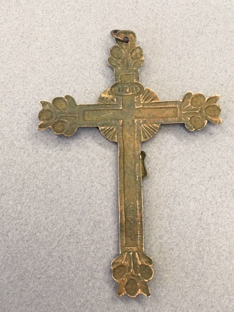 Large Brass Crucifix Antique Stamped Pressed Brass Metal - Etsy