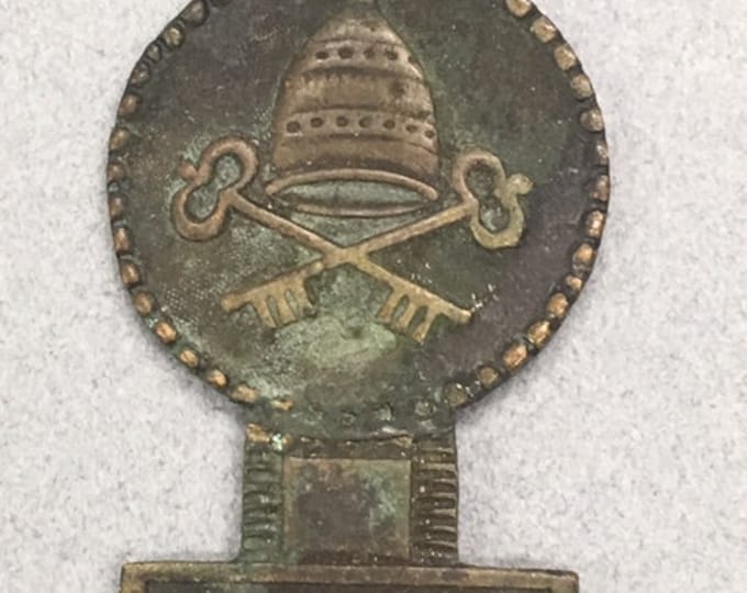 Antique Brass Crucifix Large Crossed Keys St Peter Vintage Catholic ...