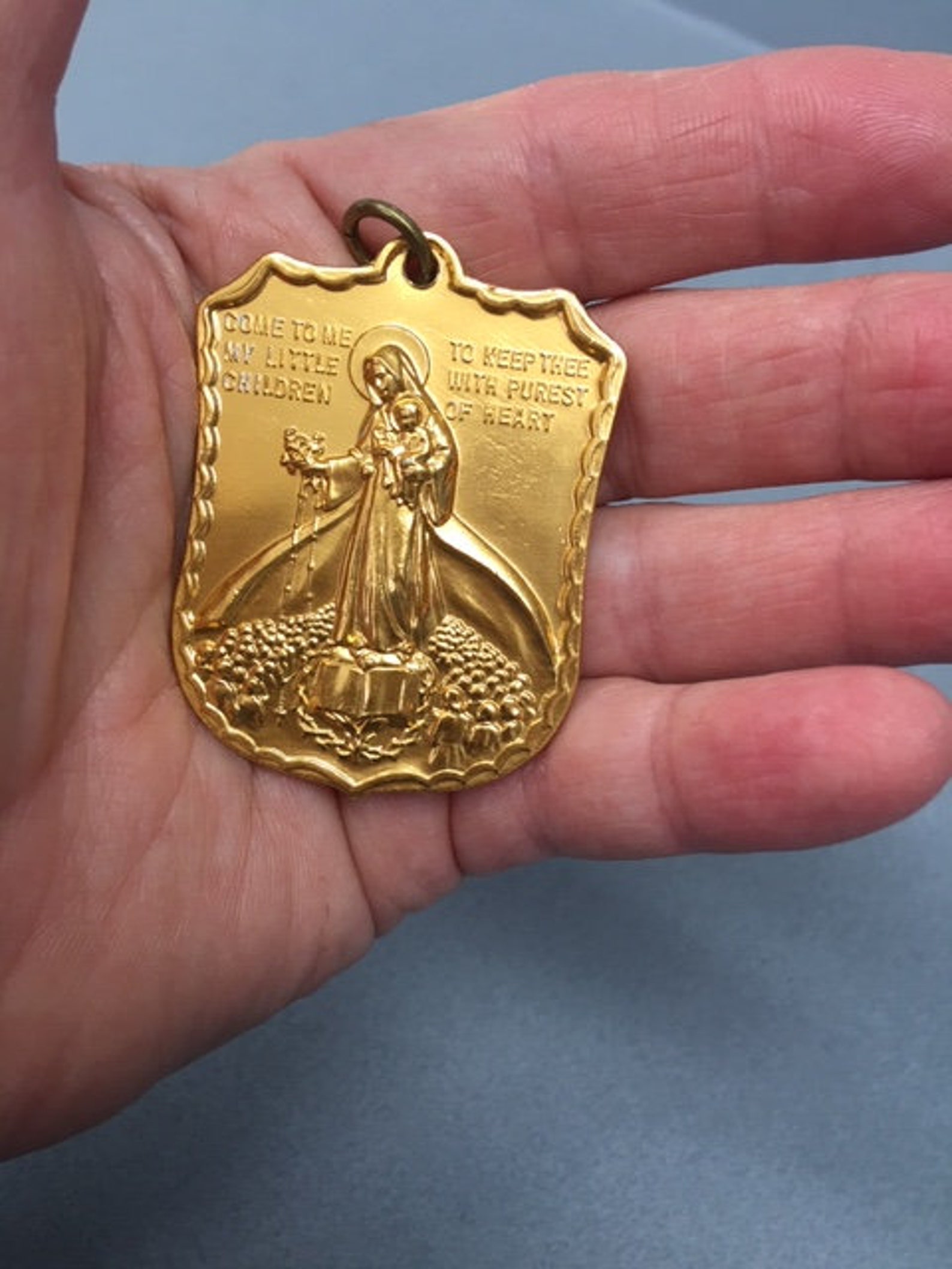 Virgin Mary Medal Shield Little Children Unity Peace Happiness - Etsy