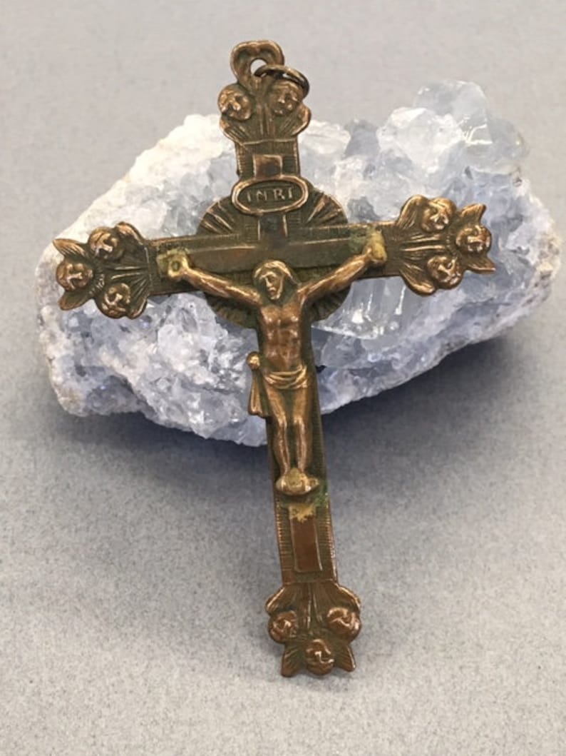 Large Brass Crucifix Antique Stamped Pressed Brass Metal - Etsy