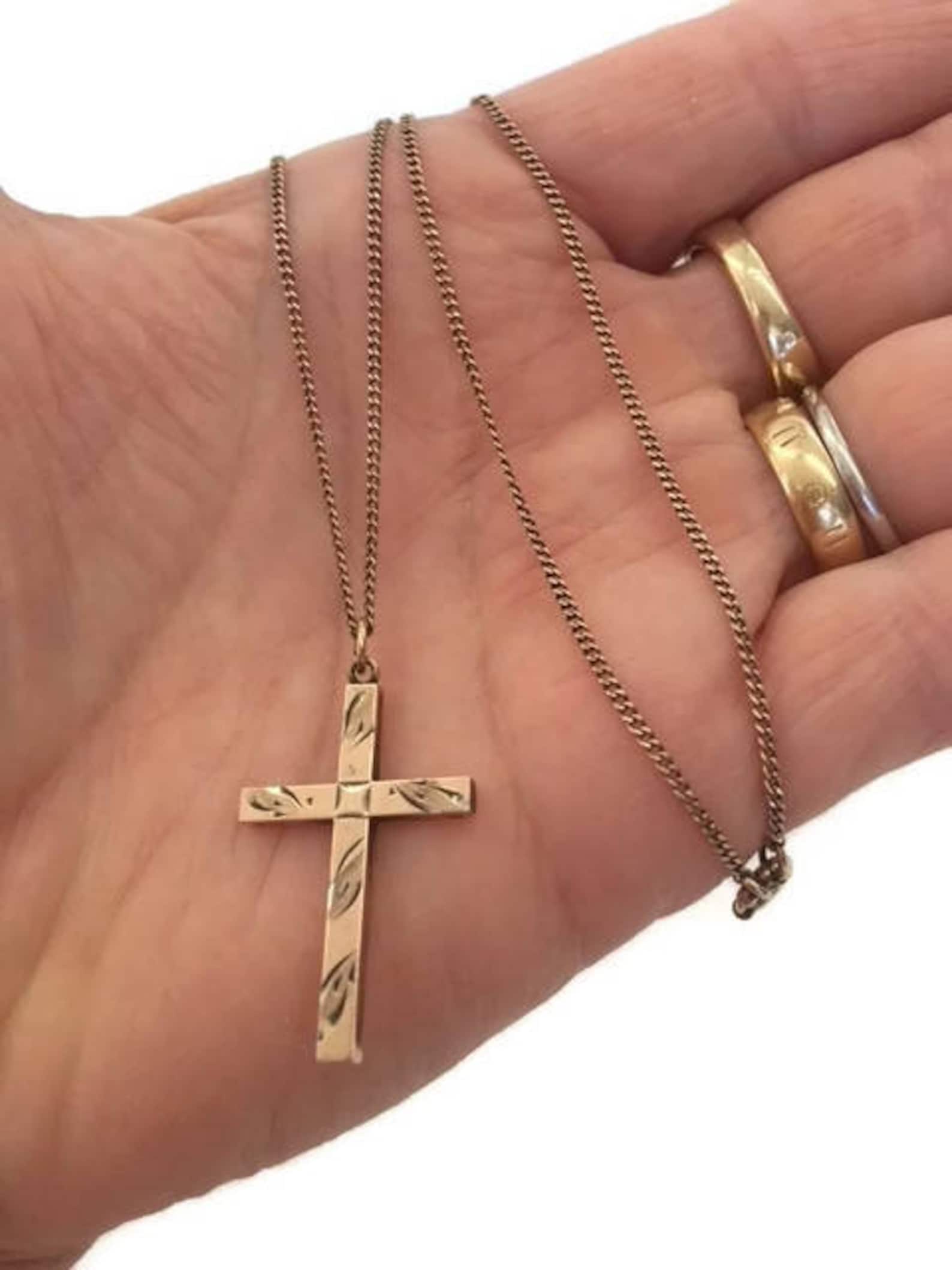 Gold Engraved Cross Necklace Gold Filled 12K Vintage | Etsy