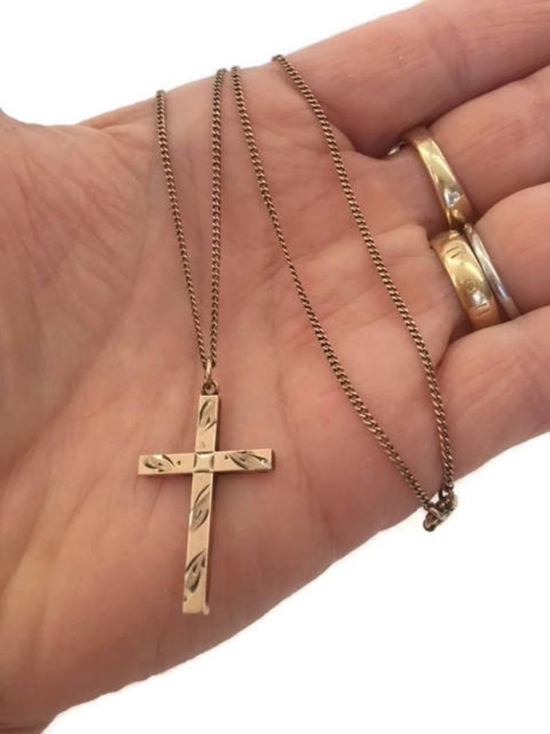 Gold Engraved Cross Necklace Gold Filled 12K Vintage - Etsy