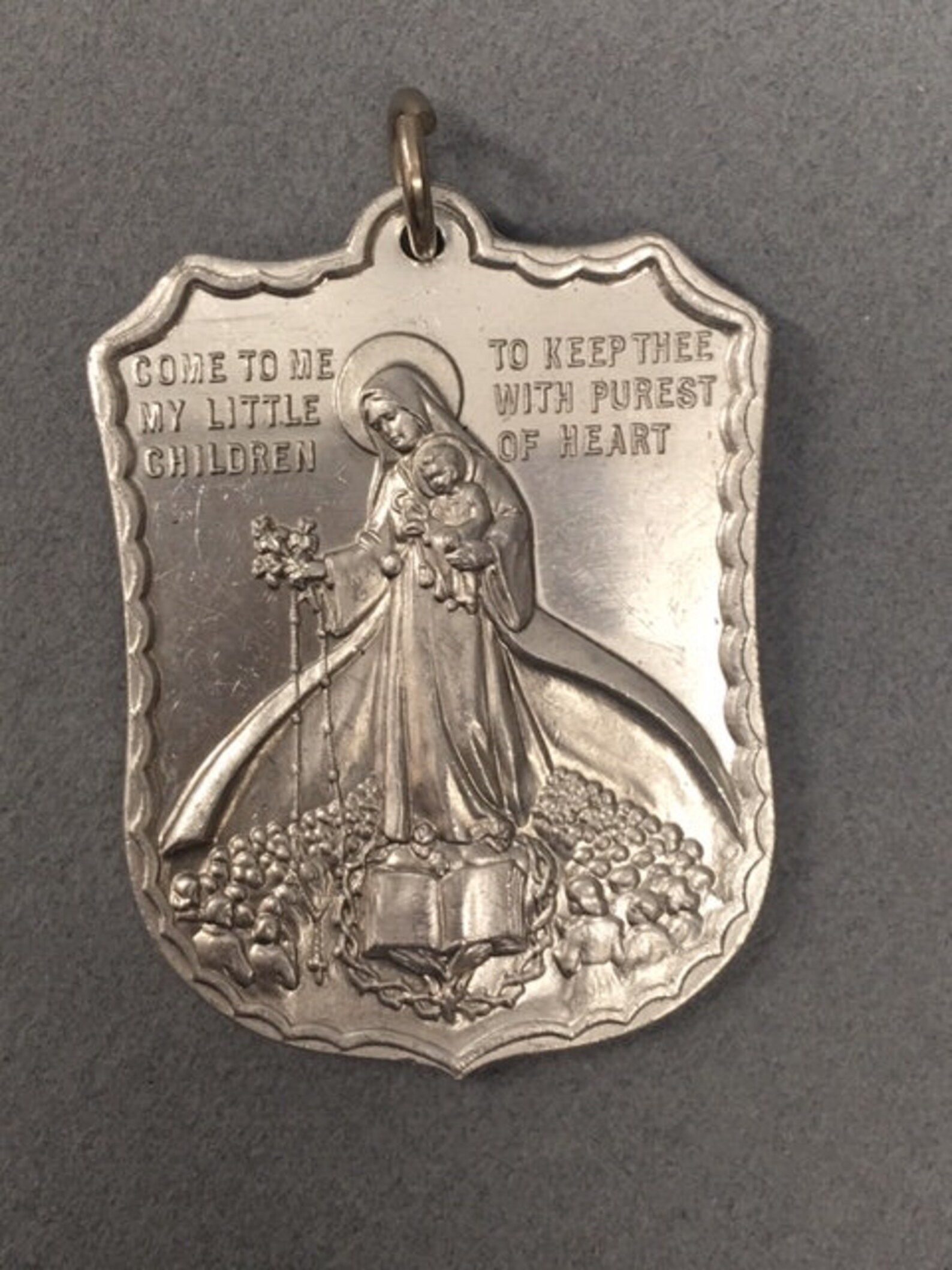Virgin Mary Medal Large Shield Little Children Medallion Unity - Etsy