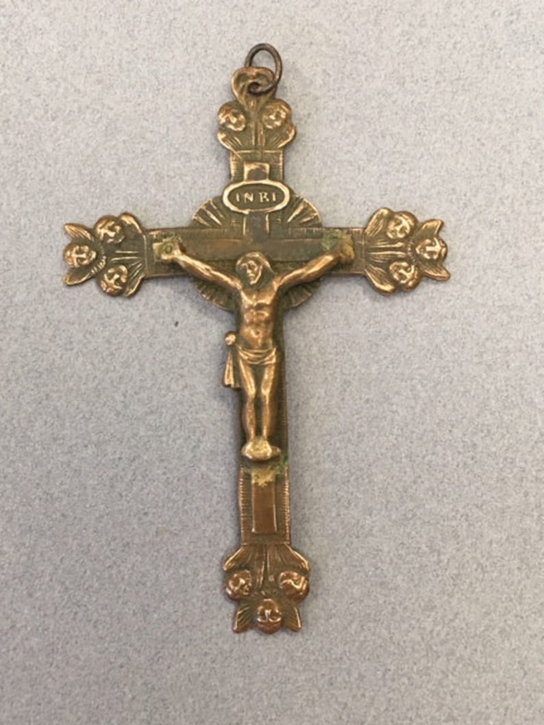 Large Brass Crucifix Antique Stamped Pressed Brass Metal Christ on ...