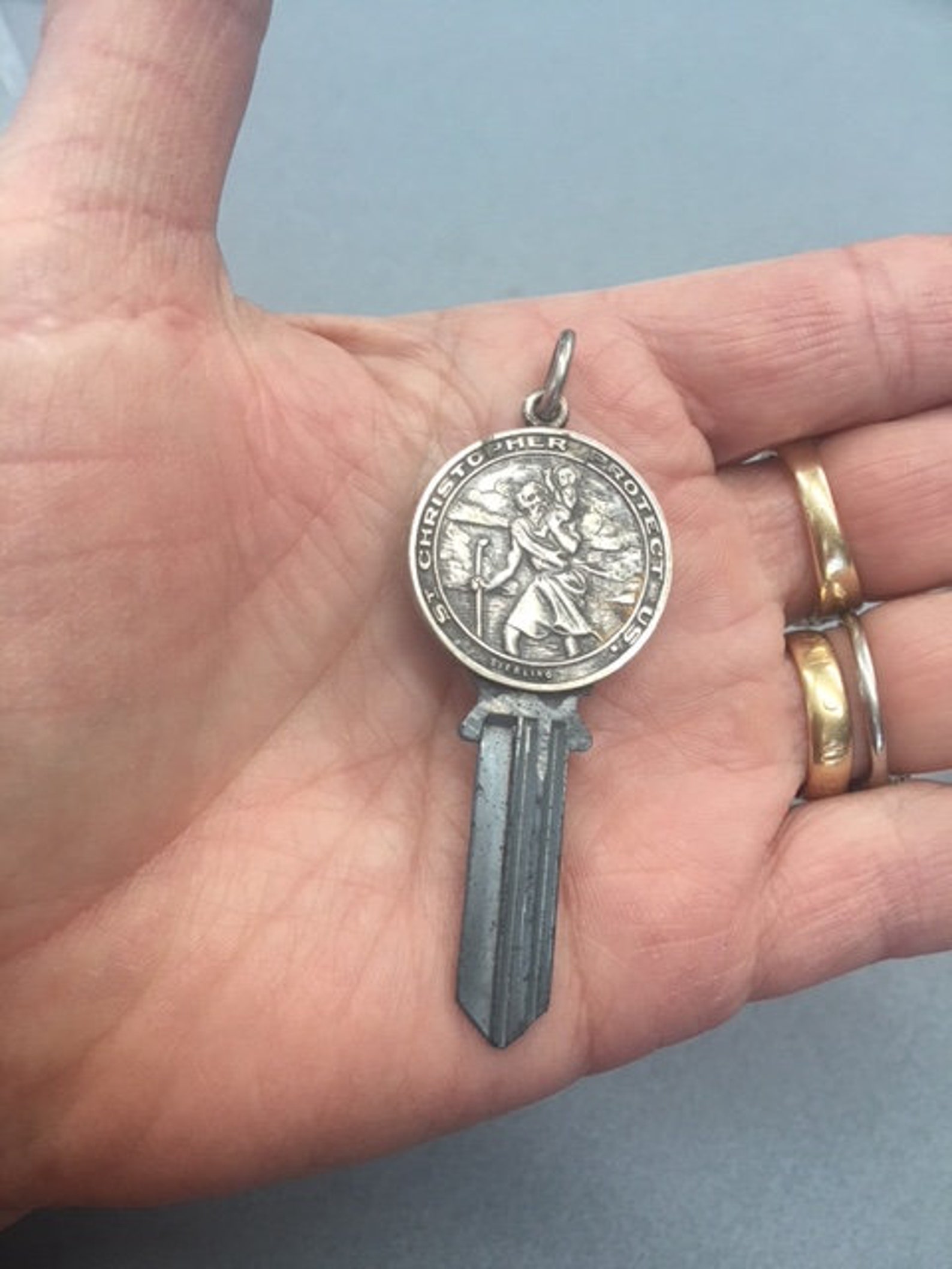 St Christopher Medal Sterling Key Silver Fob Chain Automobile - Etsy