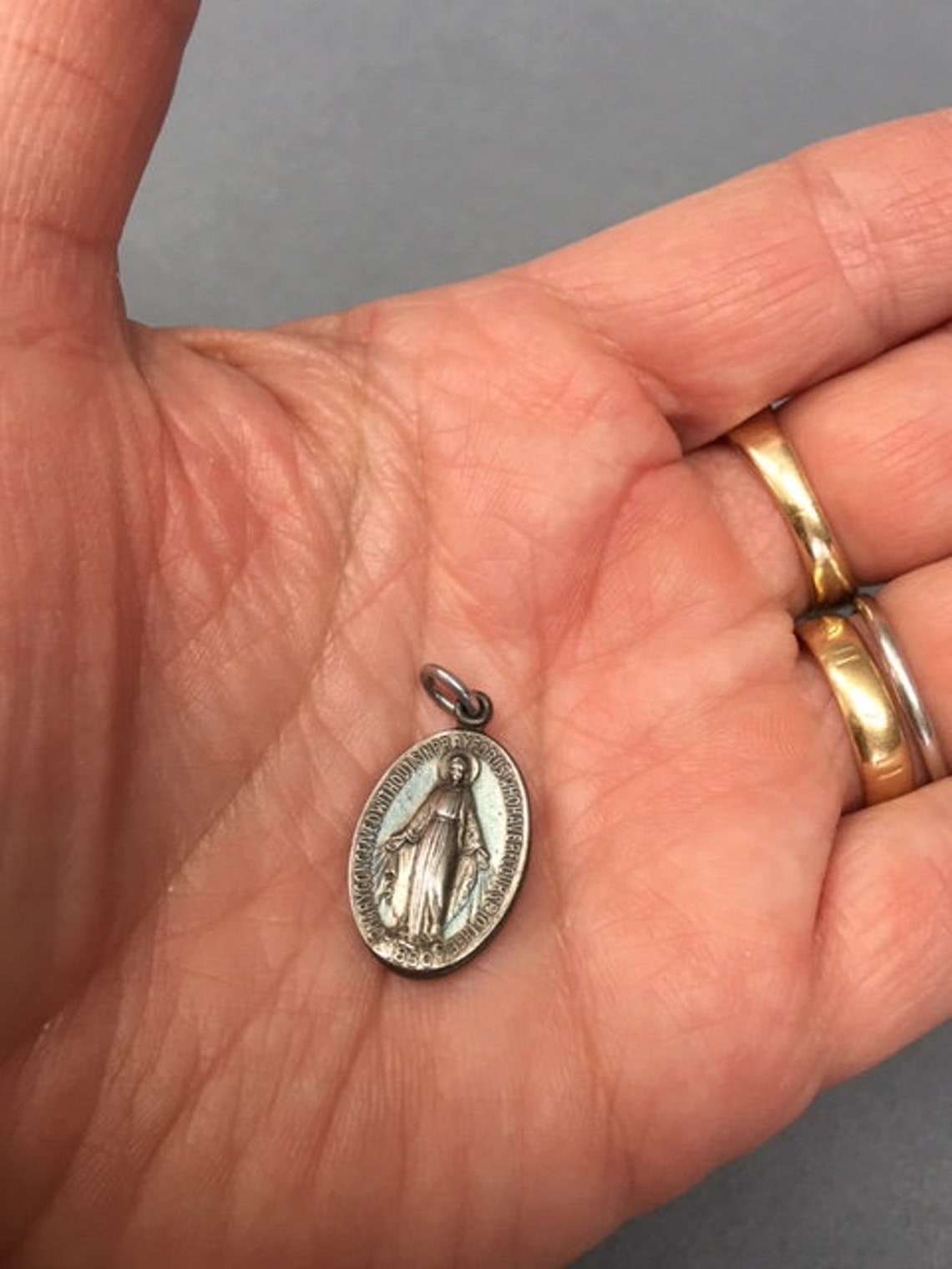 Blue Virgin Mary Medal Miraculous Protection Old Vintage Catholic Gift ...