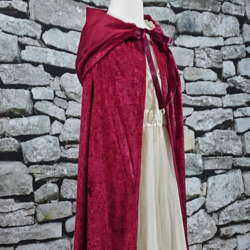 Dark Red Burgundy Crushed Velvet Full Length Hooded Cape | Etsy