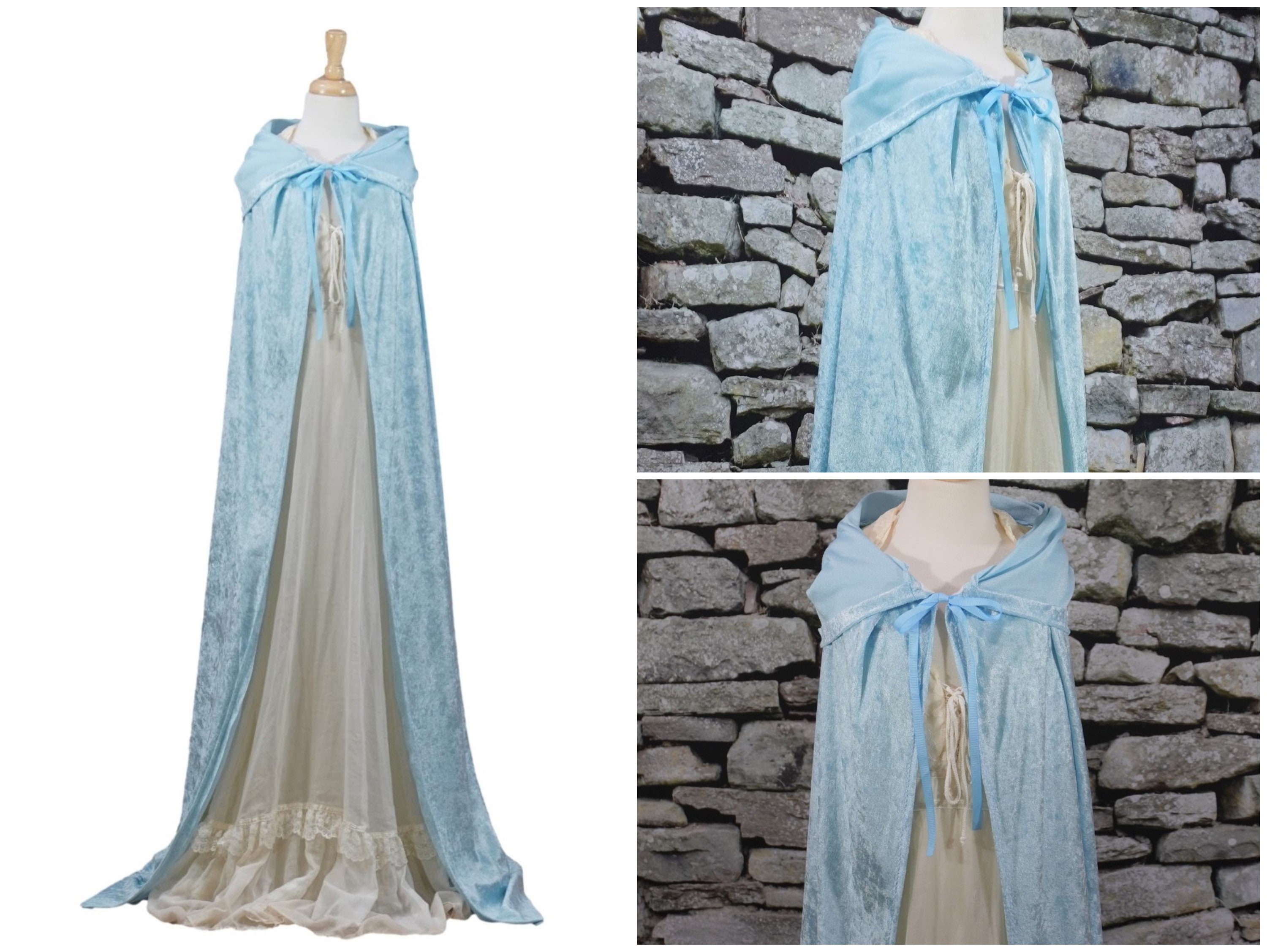 Light Blue Crushed Velvet Full Length Hooded Cape Baby | Etsy