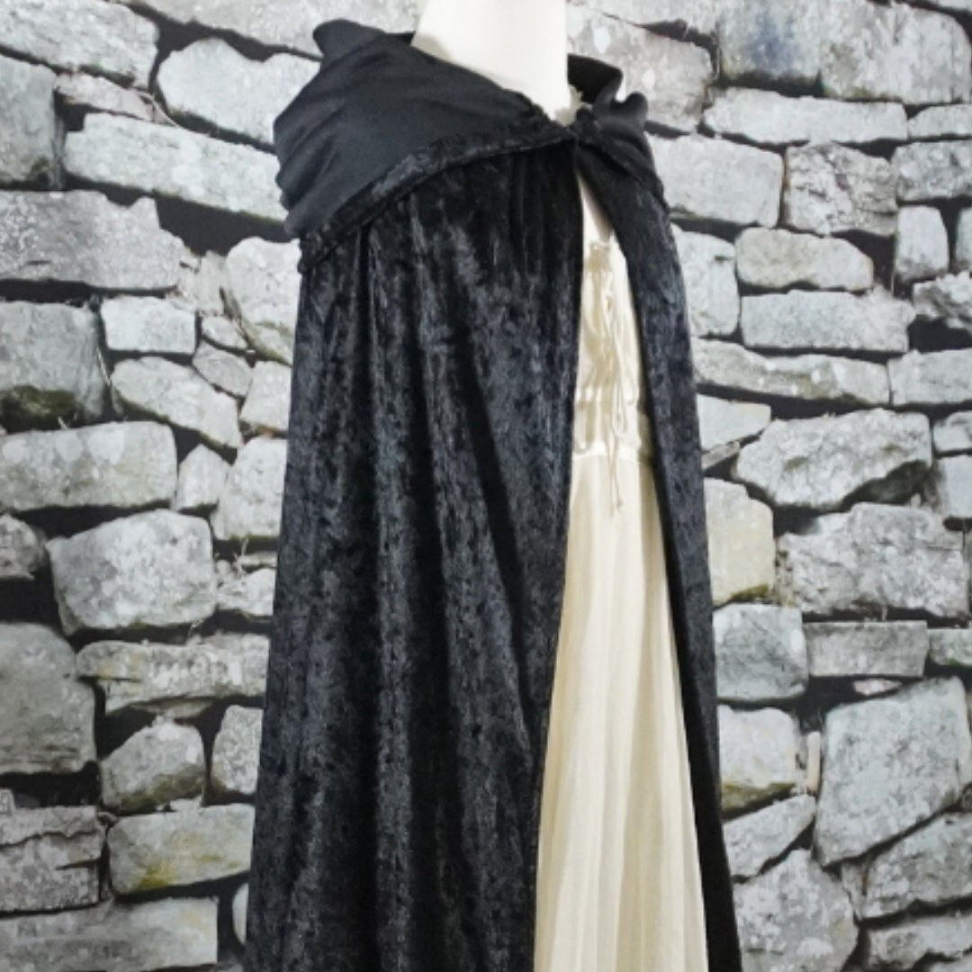 Black Crushed Velvet Full Length Hooded Cape - Baby, Toddler, Kids ...