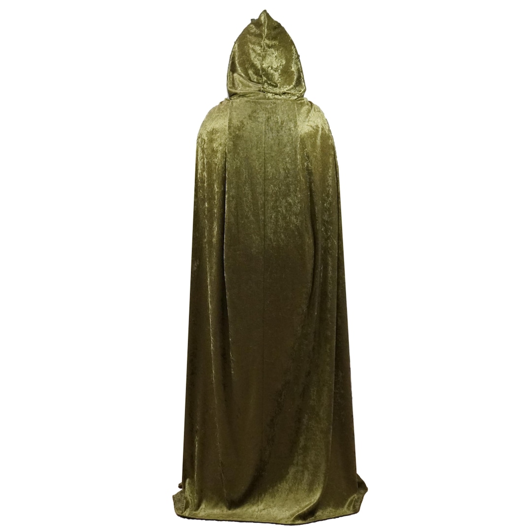 Adult Plus Size Olive Green Crushed Panne Velvet Full Length Hooded ...
