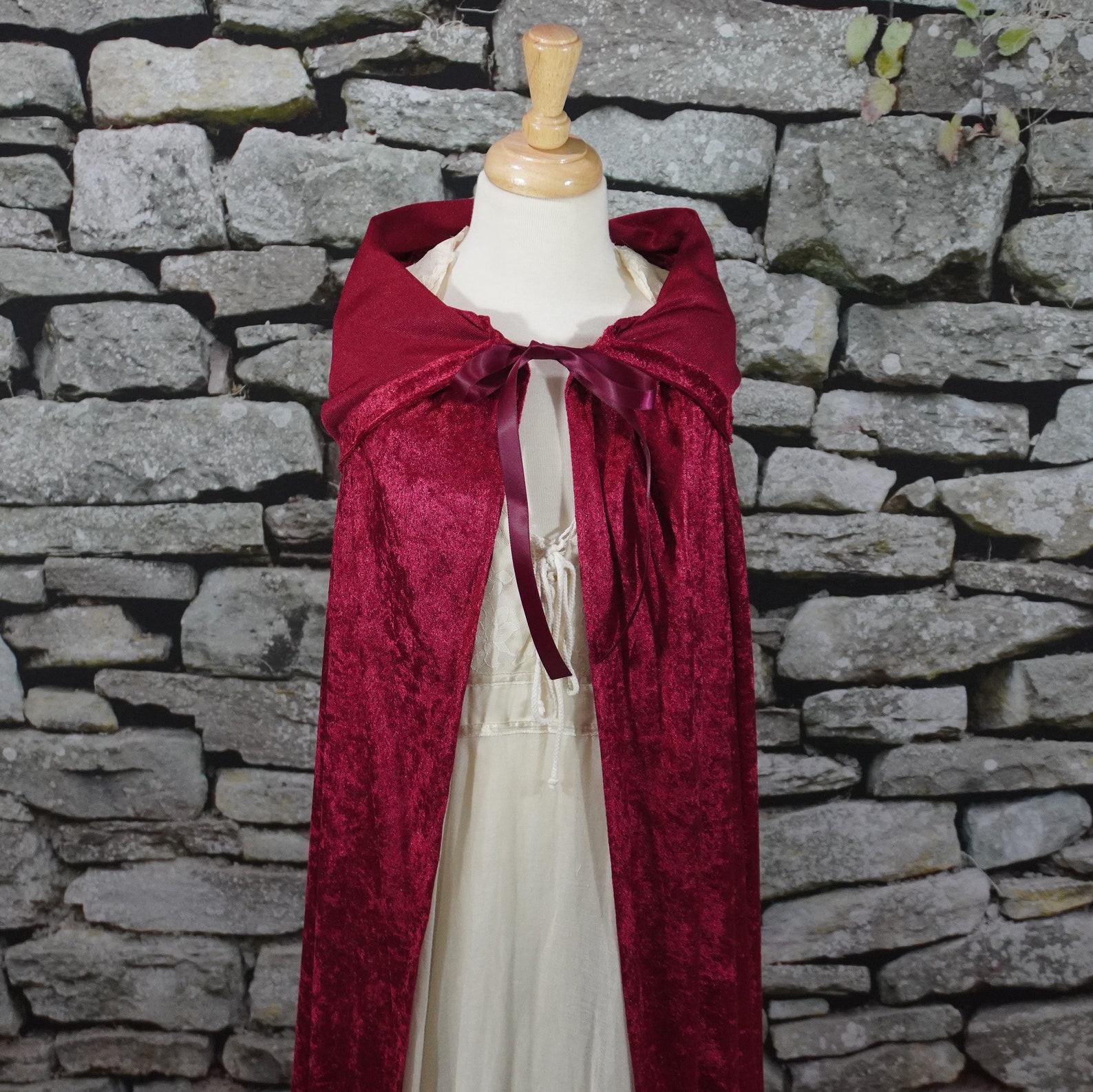 Dark Red Burgundy Crushed Velvet Full Length Hooded Cape | Etsy
