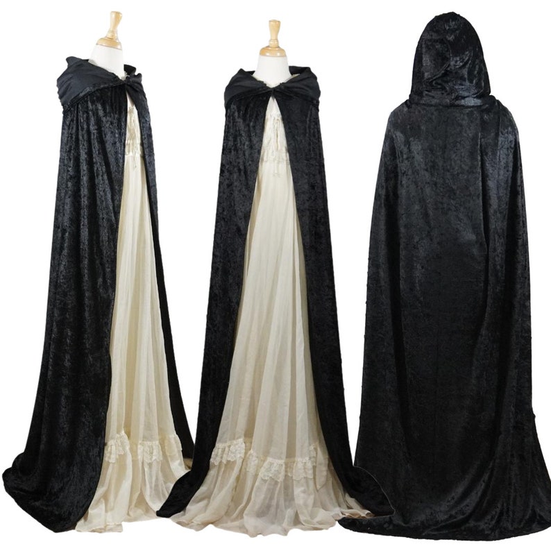 Black Crushed Velvet Full Length Hooded Cape - Baby, Toddler, Kids ...