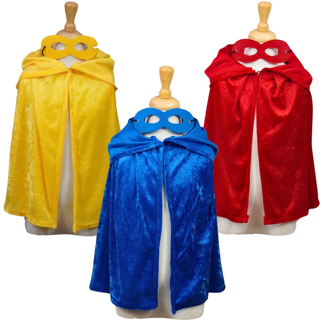 Super Hero Cape and Mask Set (crushed Panne Full Hooded Cape) ~ Blue ...