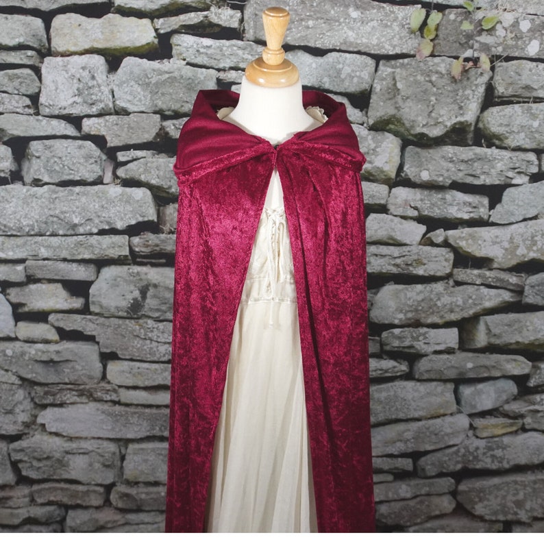 Dark Red Burgundy Crushed Velvet Full Length Hooded Cape - Etsy