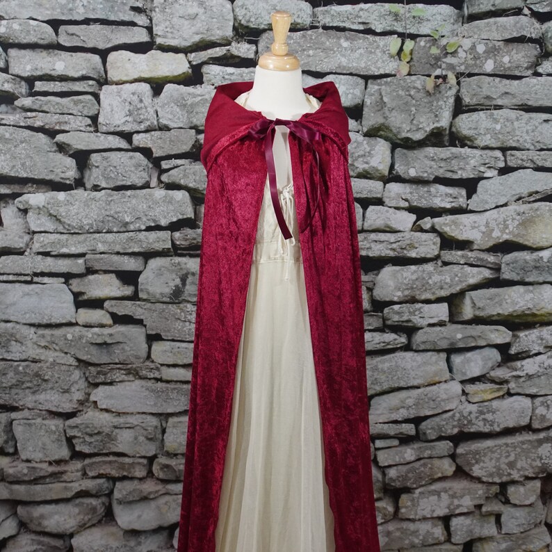 Dark Red Burgundy Crushed Velvet Full Length Hooded Cape | Etsy