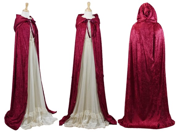 Dark Red Burgundy Crushed Velvet Full Length Hooded Cape | Etsy