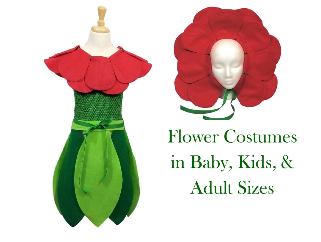 Red Rose Flower Costume Set leaf Skirt Flower Headband - Etsy