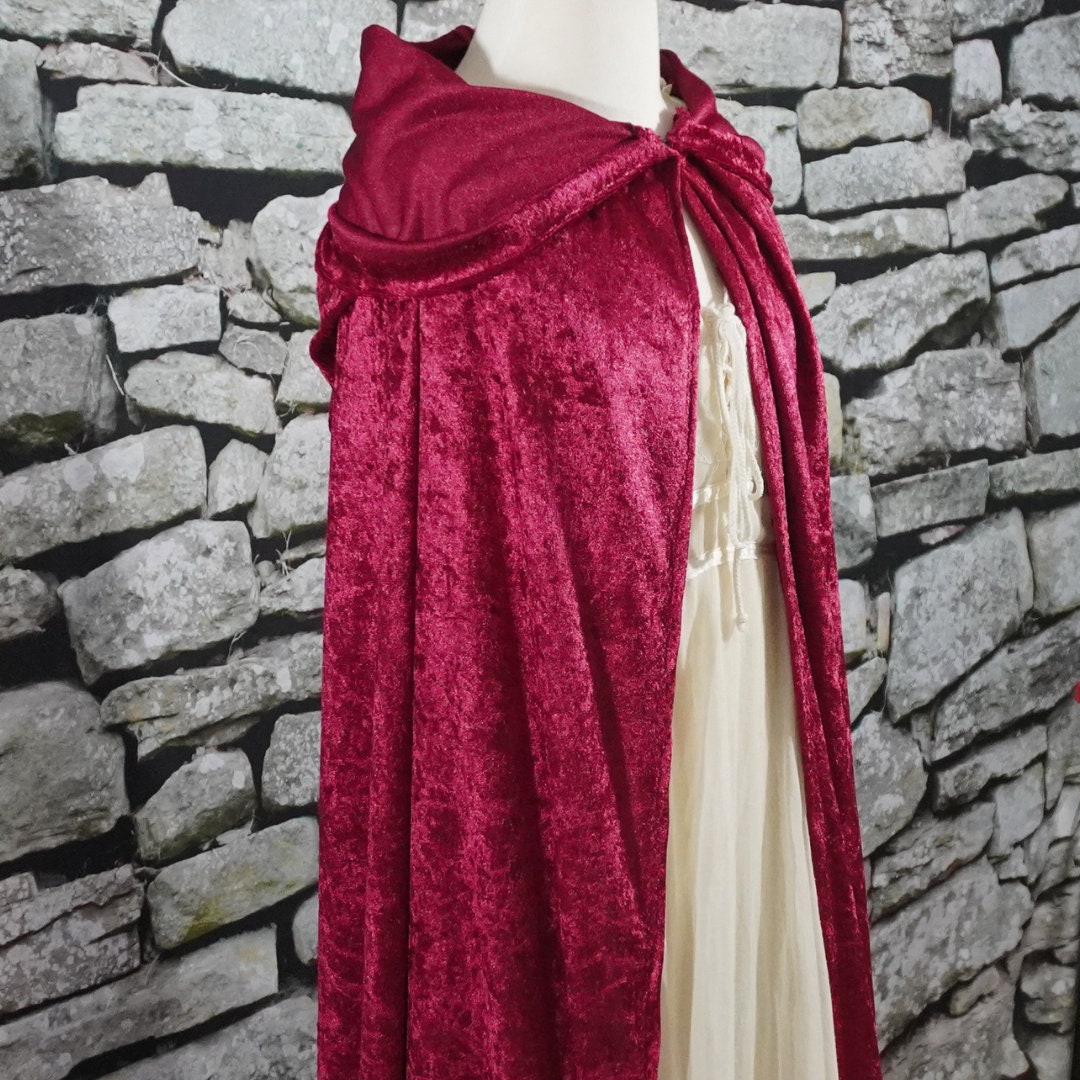 Dark Red Burgundy Crushed Velvet Full Length Hooded Cape - Etsy