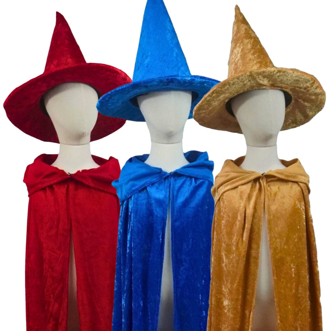 Witch or Wizard Costume Hooded Cape and Hat Set (blue, Red, Gold ...
