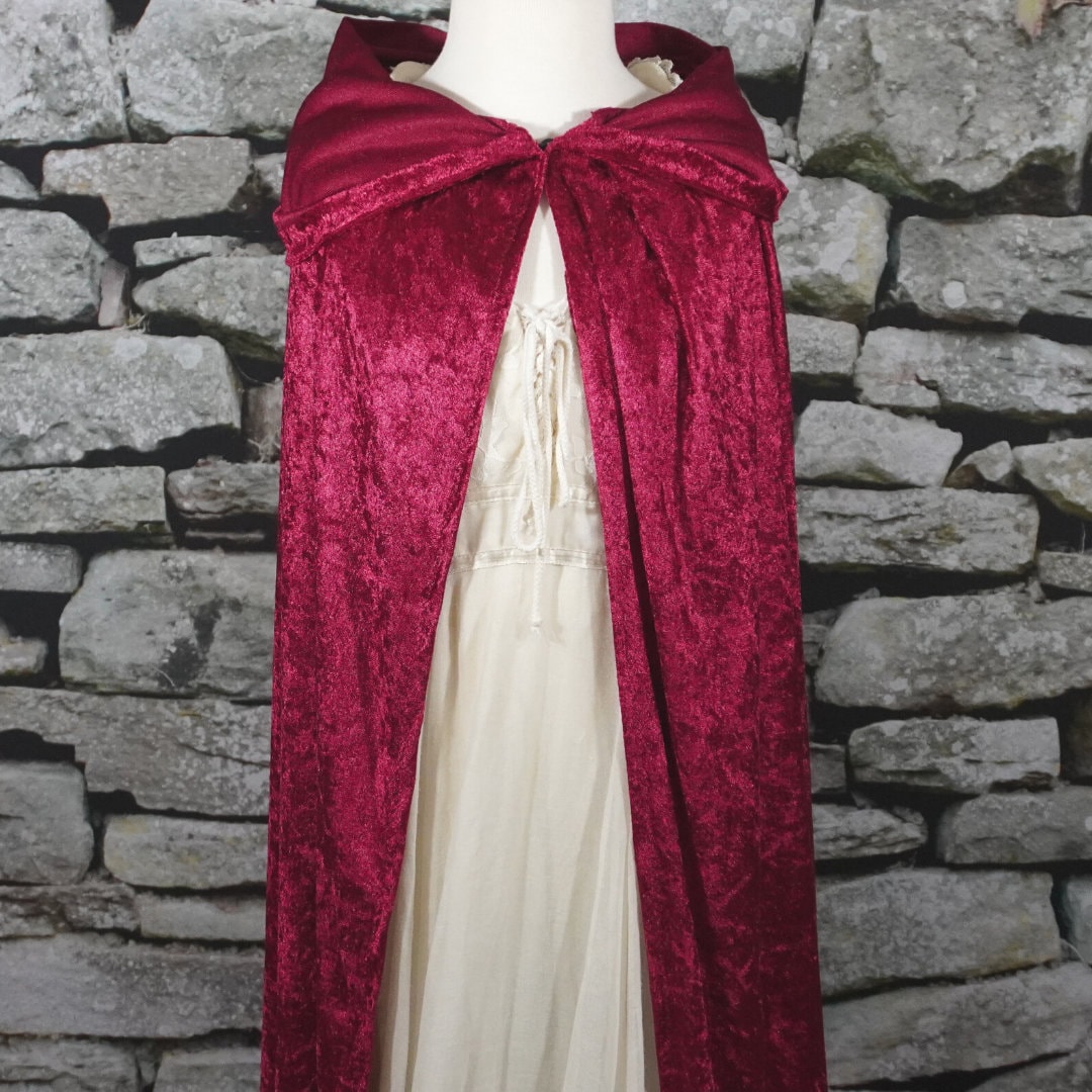 Dark Red Burgundy Crushed Velvet Full Length Hooded Cape - Etsy