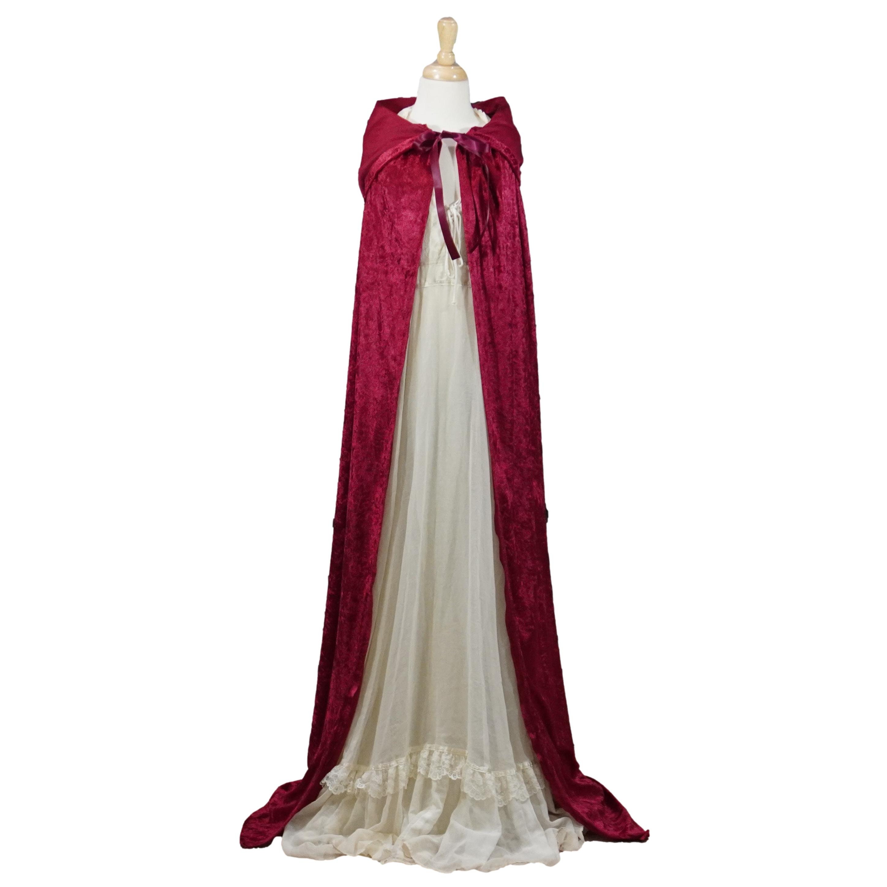 Dark Red Burgundy Crushed Velvet Full Length Hooded Cape | Etsy