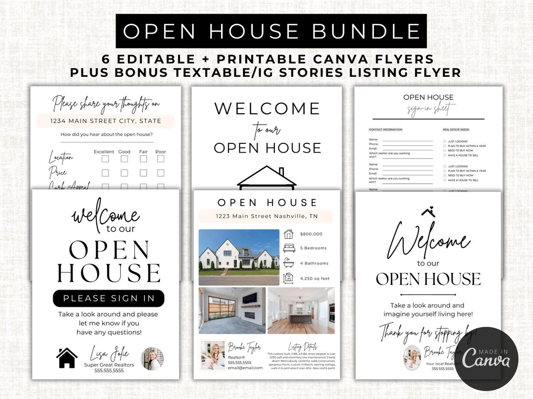 Open House BUNDLE Signs for Real Estate | Edit in Canva | BONUS ...