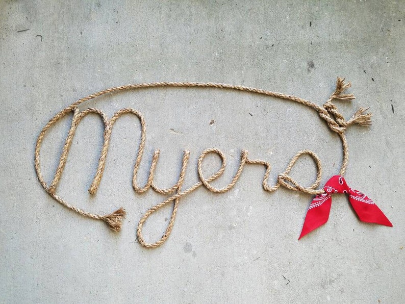 5 LETTER Rope Name Sign Western Rope Name Art WITH BANDANNA - Etsy