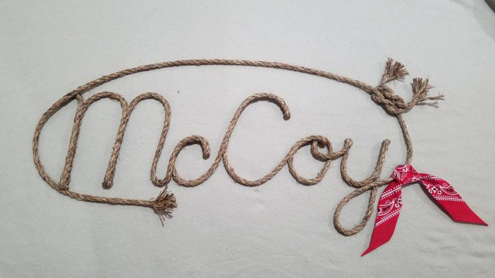 5 LETTER Rope Name Sign Western Rope Name Art WITH BANDANNA | Etsy