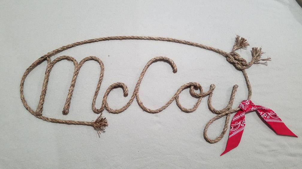 5 LETTER Rope Name Sign Western Rope Name Art WITH BANDANNA | Etsy