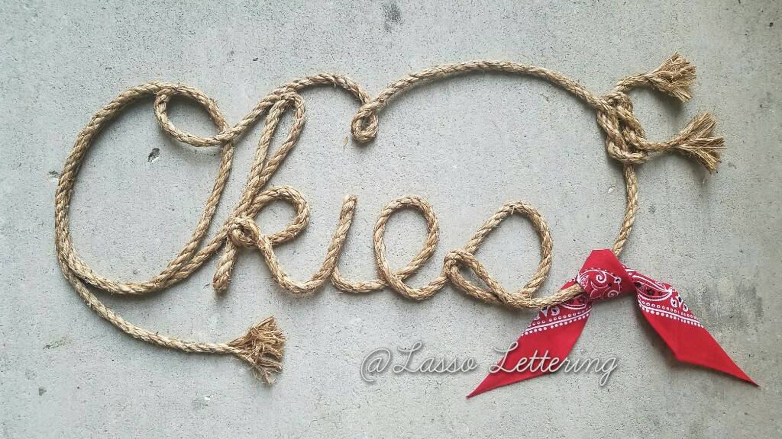 5 LETTER Rope Name Sign Western Rope Name Art WITH BANDANNA | Etsy
