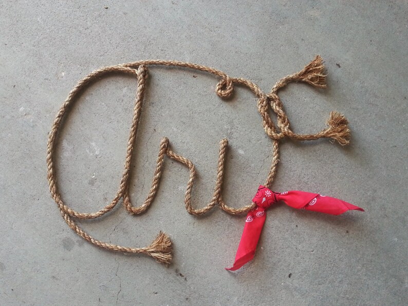 3 LETTER Name Western Rope Name Art WITH BANDANNA - Etsy
