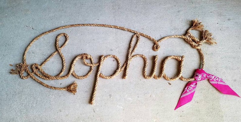 6 LETTER Rope Name Sign, Western Rope Name Art WITH BANDANNA, Baby ...