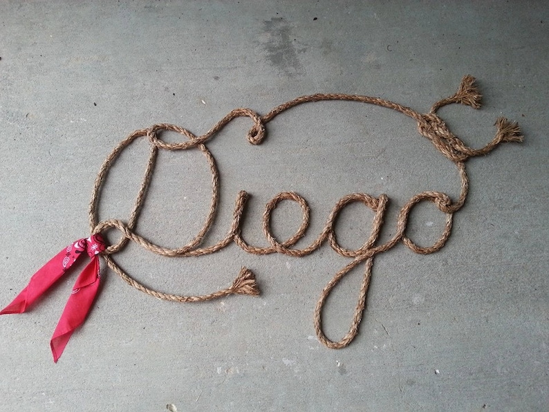 5 LETTER Rope Name Sign Western Rope Name Art WITH BANDANNA | Etsy