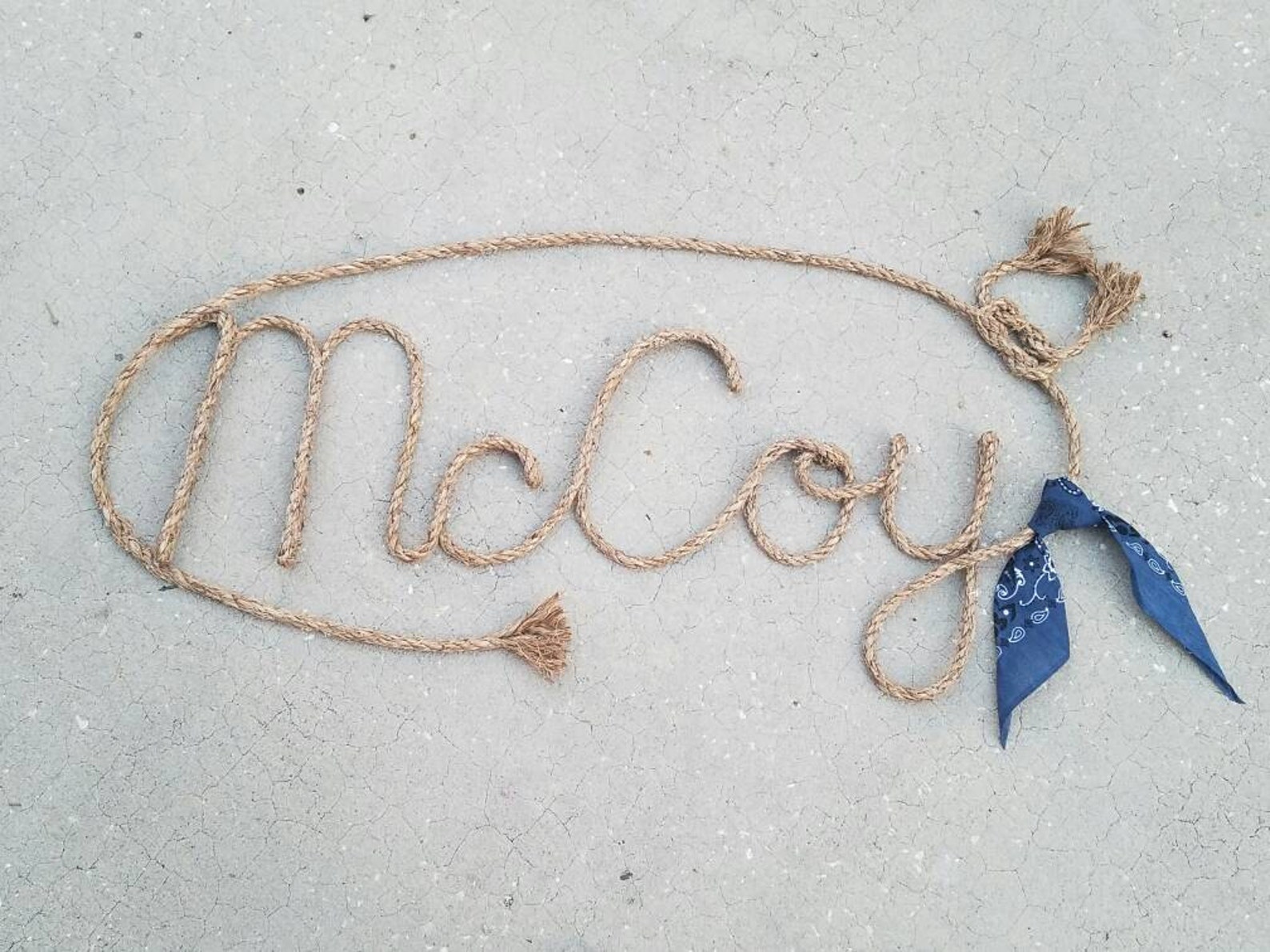 5 LETTER Rope Name Sign Western Rope Name Art WITH BANDANNA - Etsy