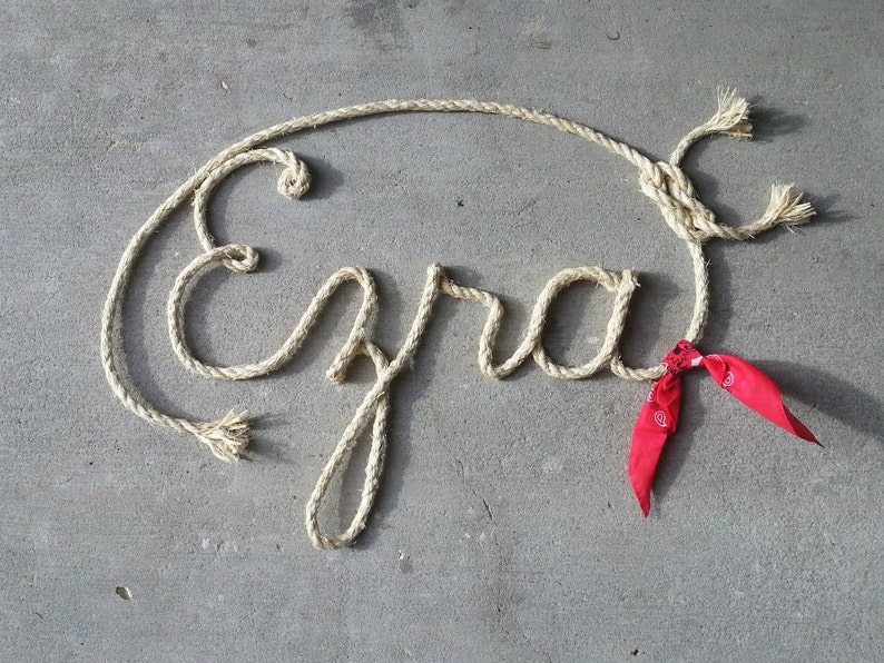 4 LETTER Name Western Rope Name Art, WITH BANDANNA - Etsy