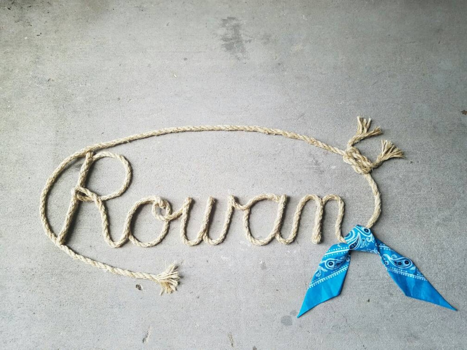 5 LETTER Rope Name Sign Western Rope Name Art WITH BANDANNA - Etsy