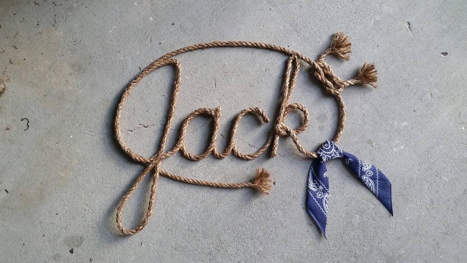 4 LETTER Name Western Rope Name Art WITH BANDANNA | Etsy