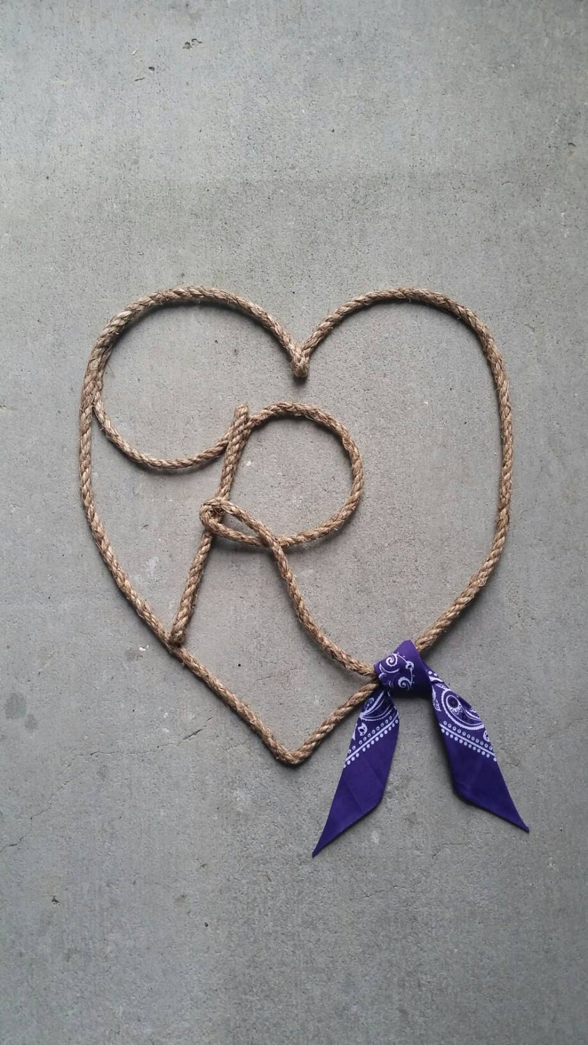 Western Rope Letter Sign: Initial Heart WITH a Bandanna Rope | Etsy