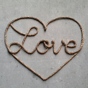 Rope Art- Love Heart, Rope Home Decor, Rustic Heart, Rope Heart ...