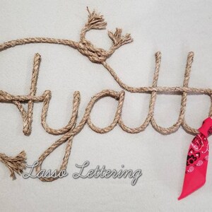 5 LETTER Rope Name Sign, Western Rope Name Art WITH BANDANNA, Western ...