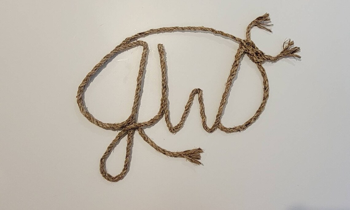 2 LETTER Rope Name Sign, Western Rope Name Art, WITH BANDANNA, Rustic ...