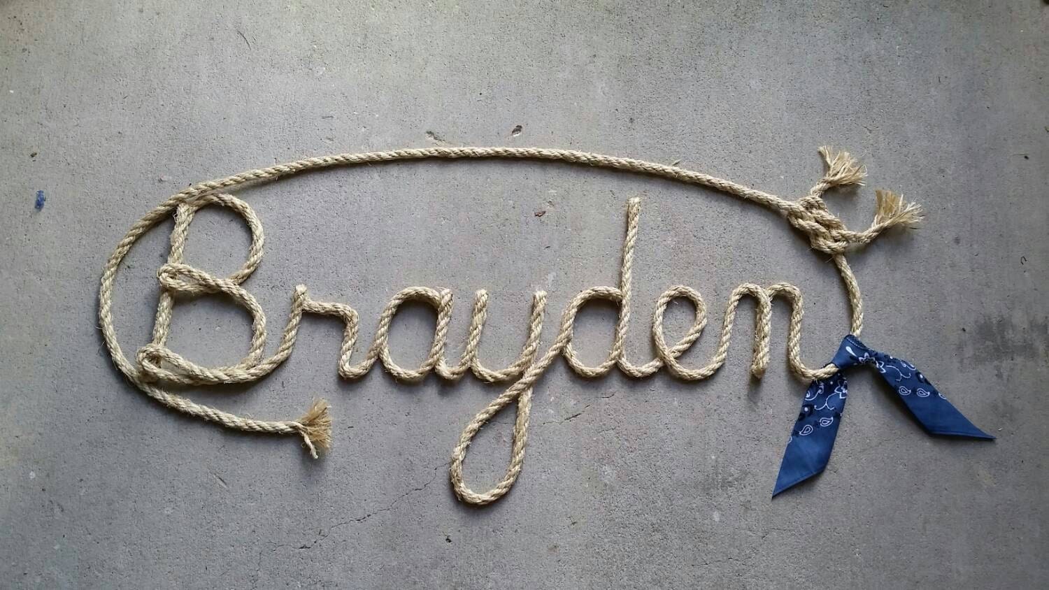7 LETTER Rope Name Sign Western Rope Name Art WITH BANDANNA | Etsy