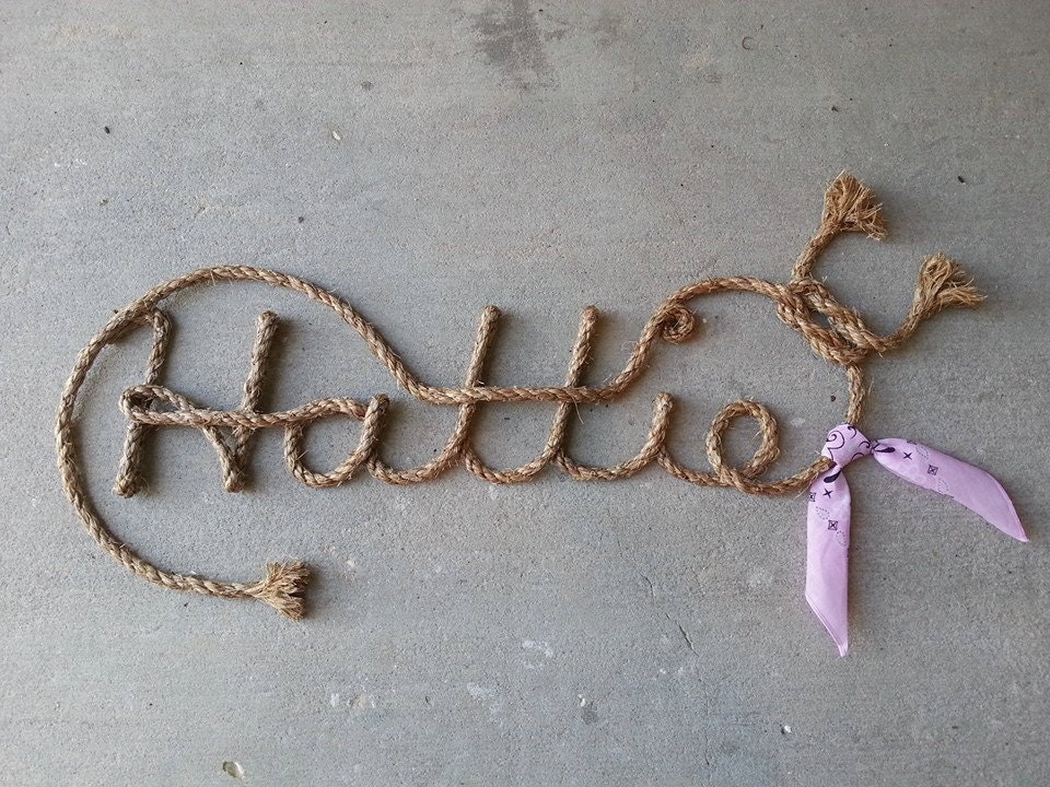 6 LETTER Rope Name Sign, Western Rope Name Art WITH BANDANNA, Baby ...