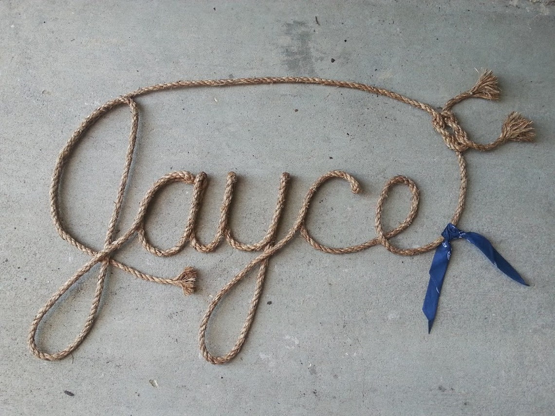 5 LETTER Rope Name Sign Western Rope Name Art WITH BANDANNA | Etsy