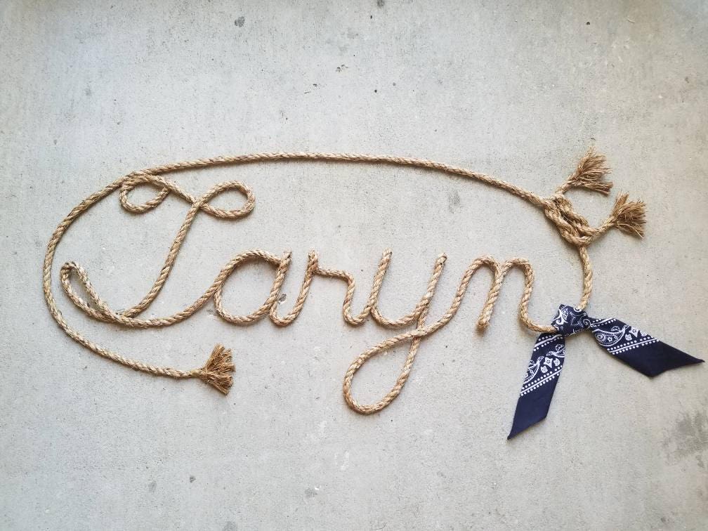 5 LETTER Rope Name Sign Western Rope Name Art WITH BANDANNA | Etsy